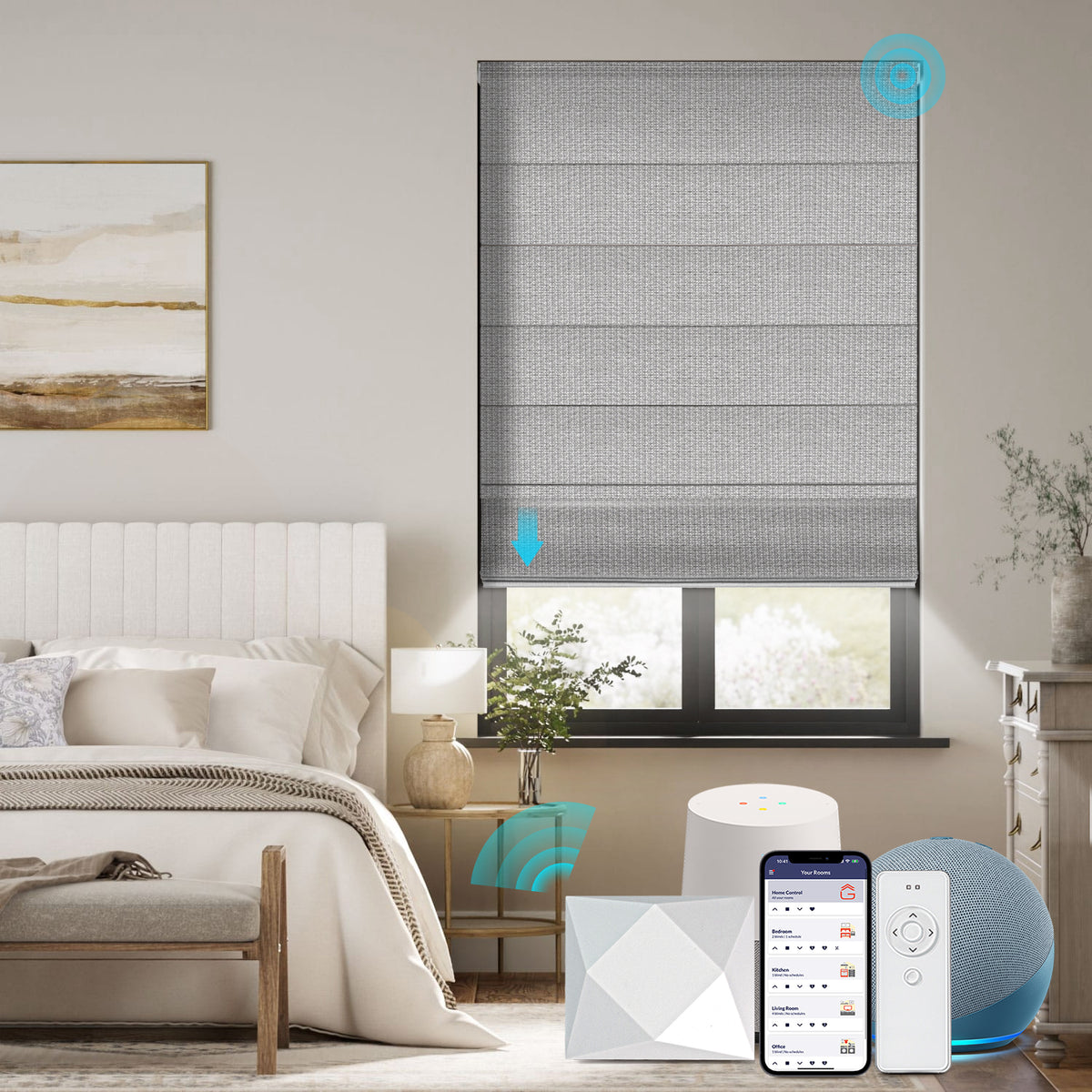 SORRENTO Motorized Roman Shades – Textured Blackout Elegance