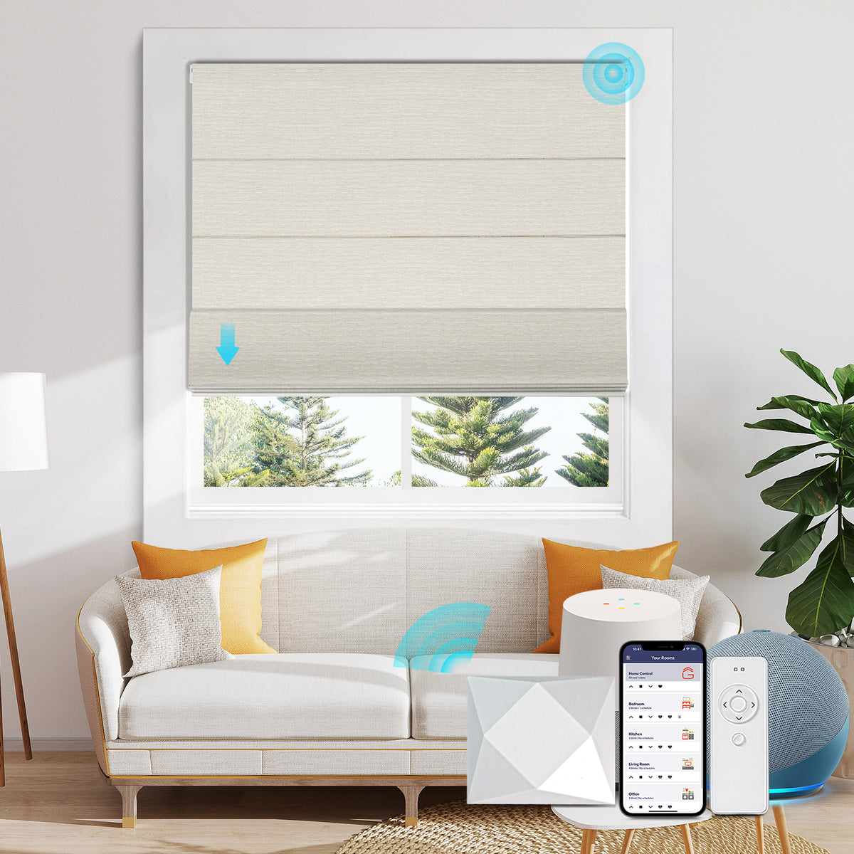 ROMETTA Motorized Blackout Roman Shades – Elegance with Smart Control